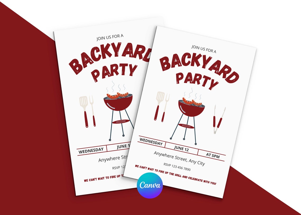 Backyard BBQ Party Invitation Template, Anniversary Party, Garden ...