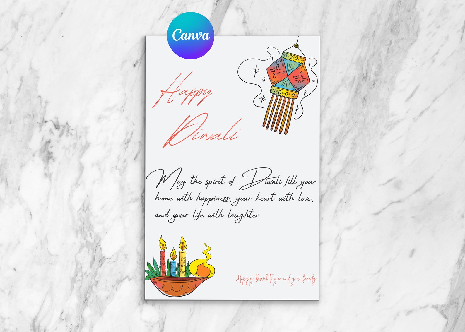 Editable Diwali Greeting Card, Digital & Printable, Diwali Canva ...