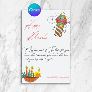 Editable Diwali Greeting Card, Digital & Printable, Diwali Canva ...