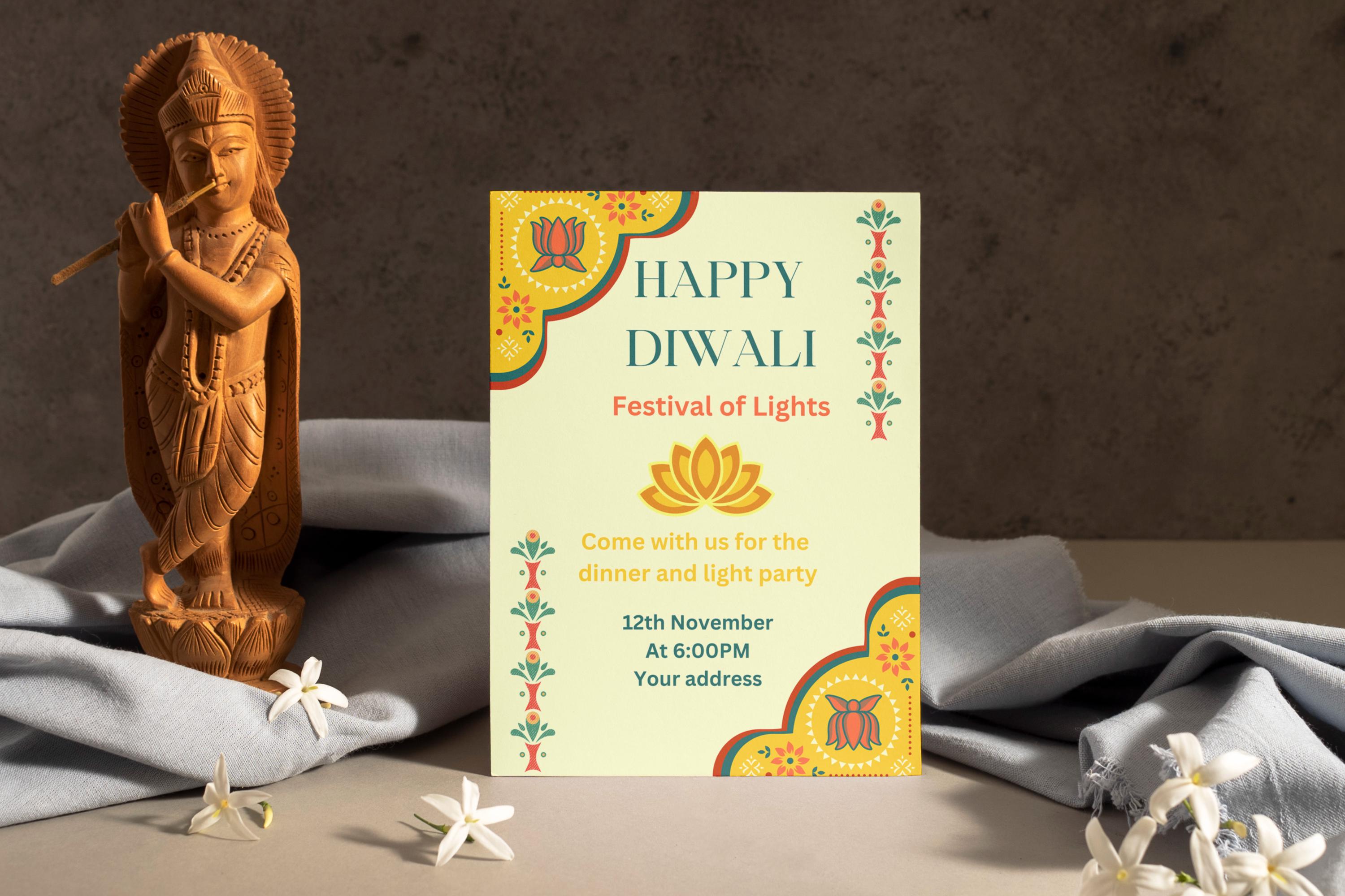 Editable Diwali Invitation Canva, Digital & Printable Invitation ...