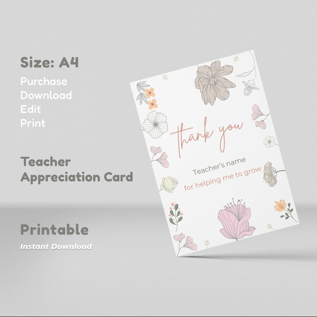 Editable Teacher Appreciation Card | Minimalistic Floral Design ...