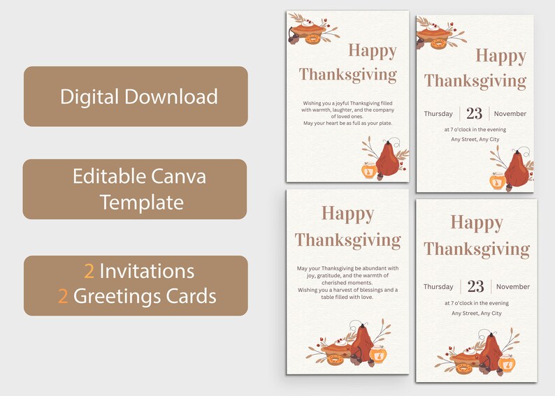 Editable Thanksgiving Invitation Thanksgiving Canva Template - Etsy
