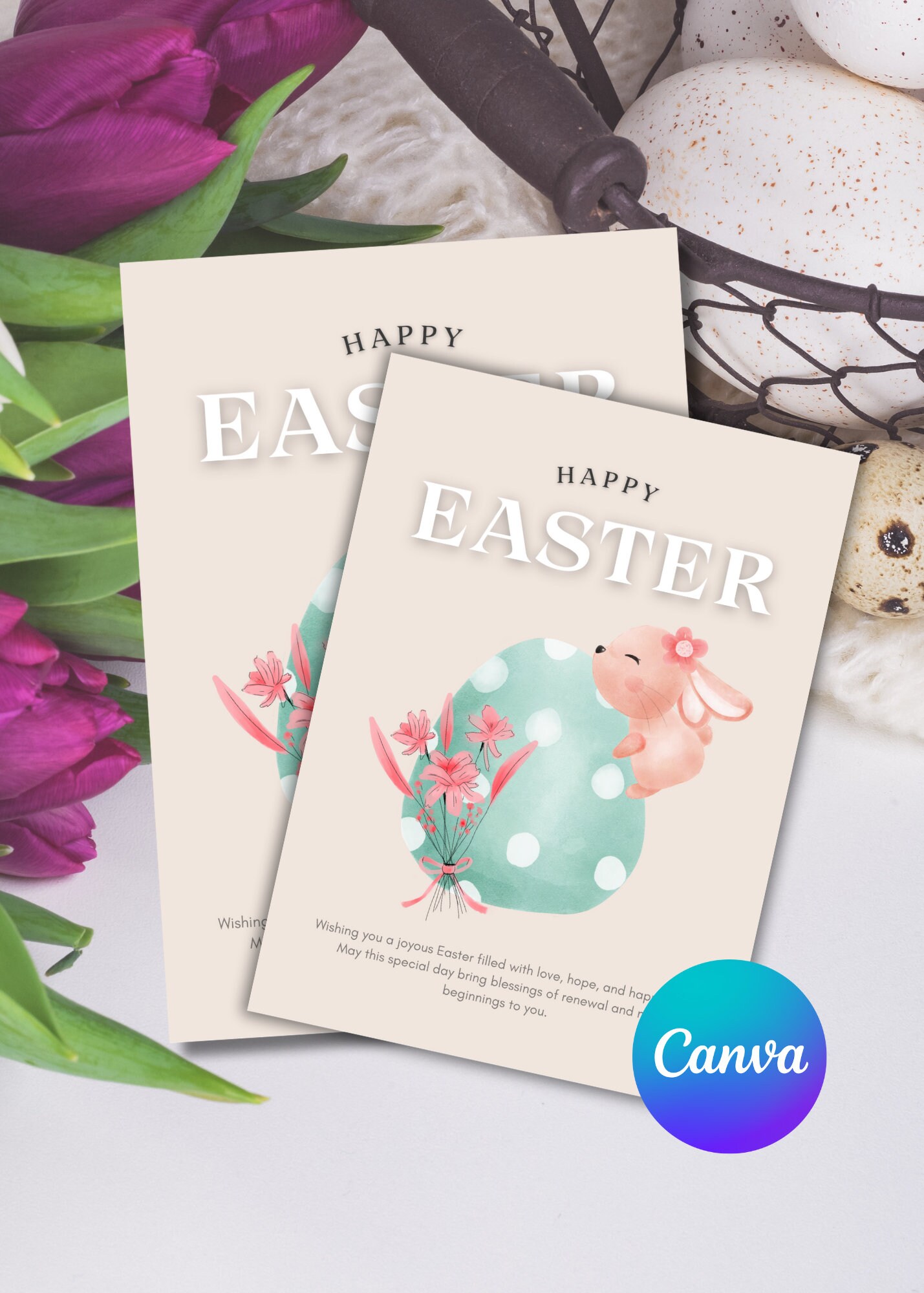 Happy Easter Bunny Card, Easter Greeting Card, Printable, Egg Easter ...