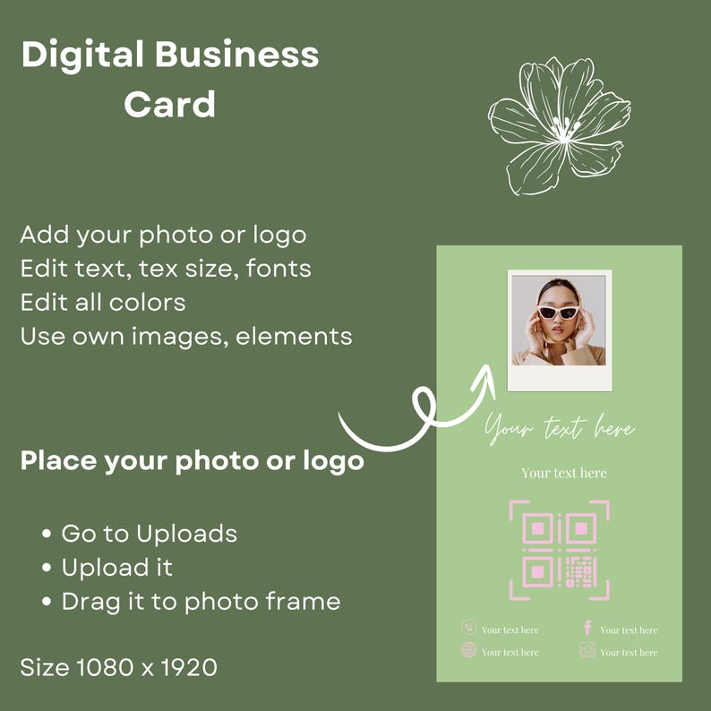 Instagram Business Card With QR Code, Editable Digital Business Card ...
