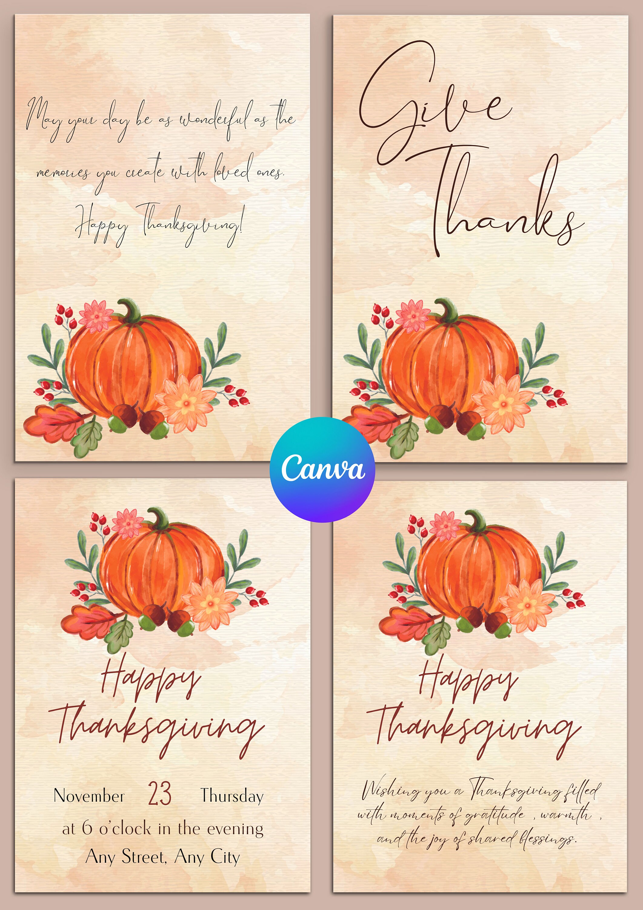 Editable Thanksgiving Invitation, Thanksgiving Canva Template ...