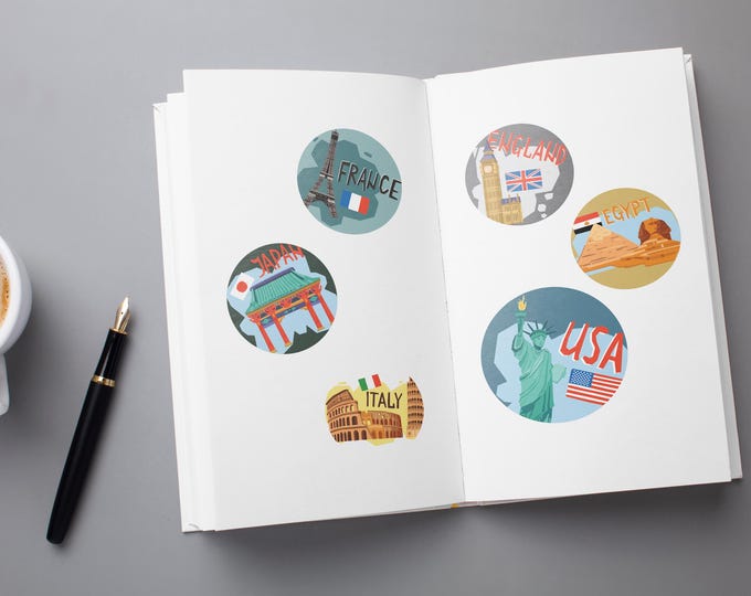 Country Stickers Digital Pack | Printable Sticky Notes | Travel-themed ...