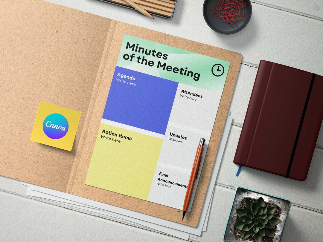 Meeting Minute Template | Printable Meeting Notes Sheet | Professional ...