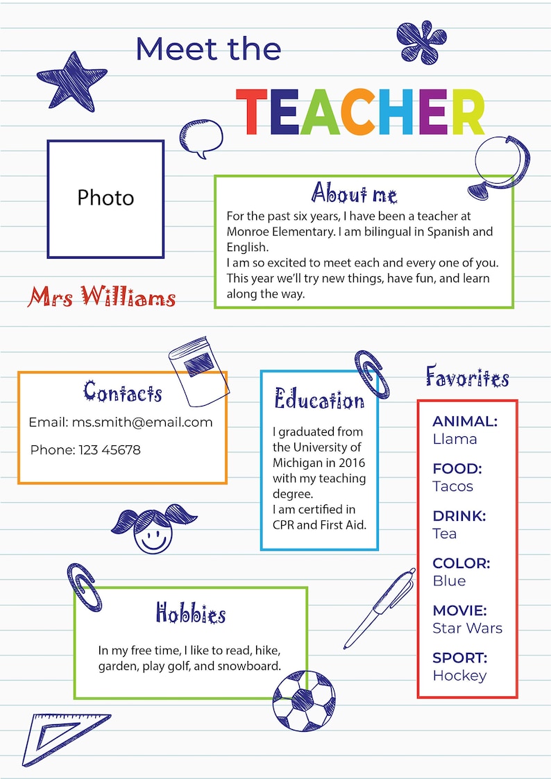 Meet the Teacher Editable Template, Teacher Printable, Teacher Resource ...