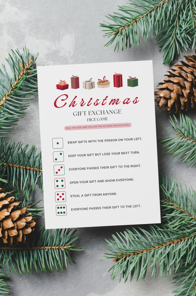 Editable Christmas Gift Exchange Game | Printable Holiday Fun | White ...