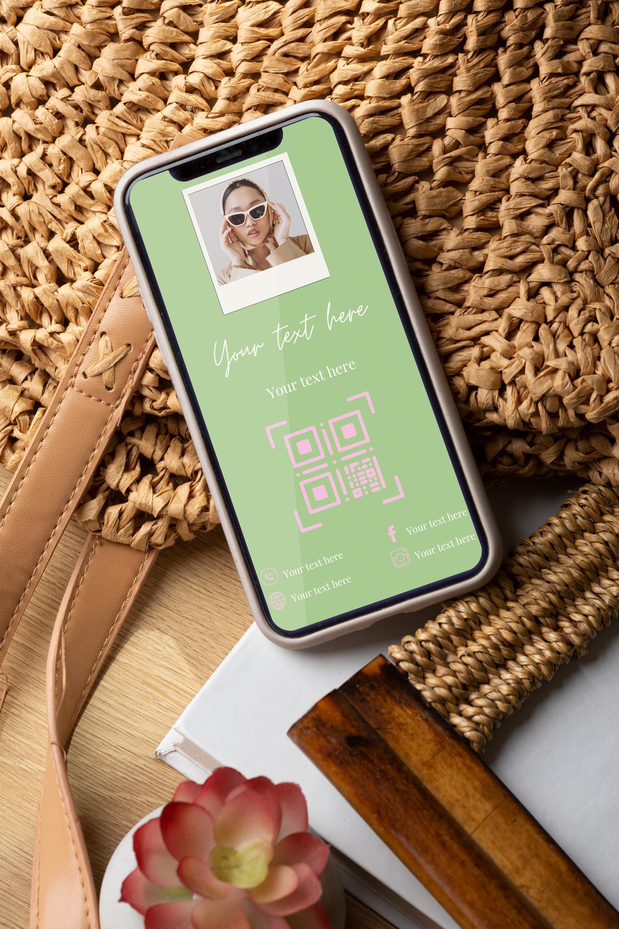 Instagram Business Card With QR Code, Editable Digital Business Card ...