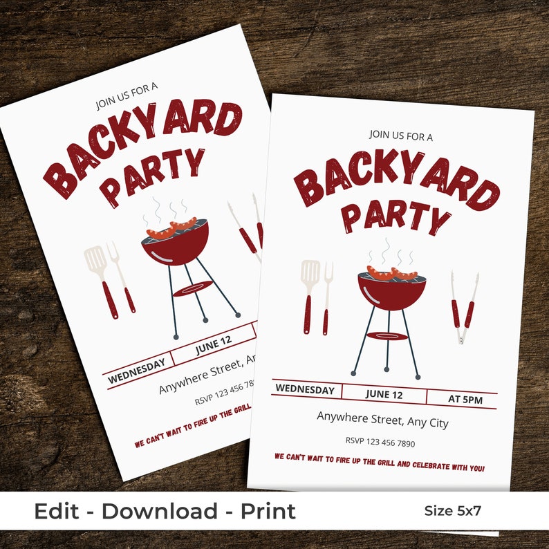 Backyard BBQ Party Invitation Template, Anniversary Party, Garden ...