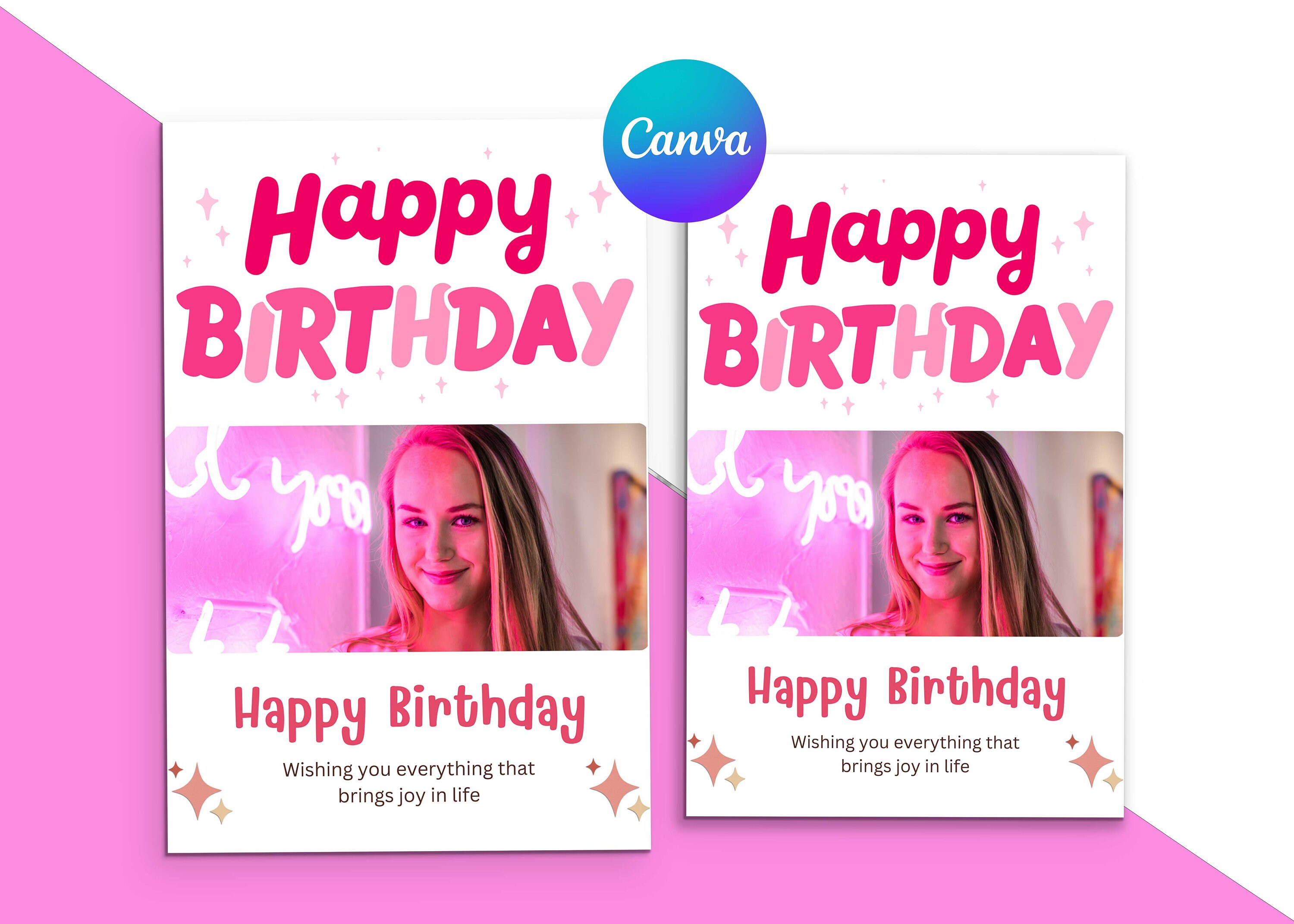 Editable Birthday Card, Printable Birthday Card, Canva B-day Card, Girl ...