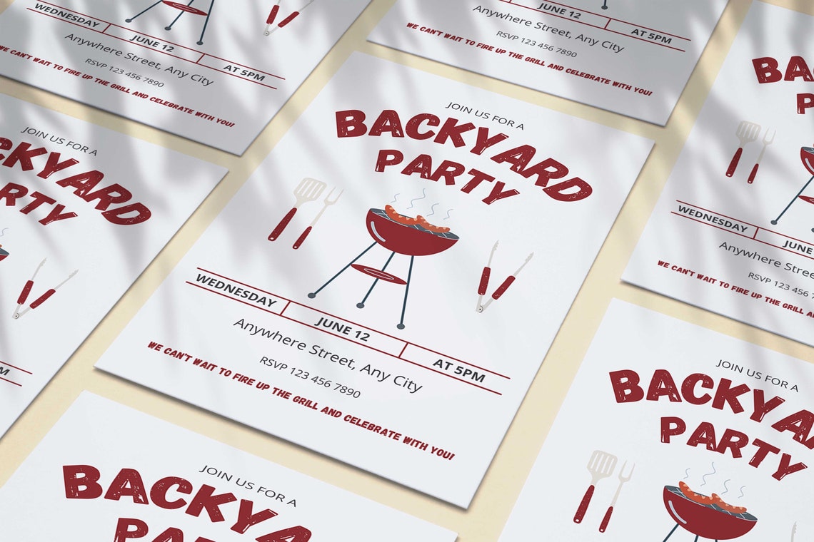 Backyard BBQ Party Invitation Template, Anniversary Party, Garden ...