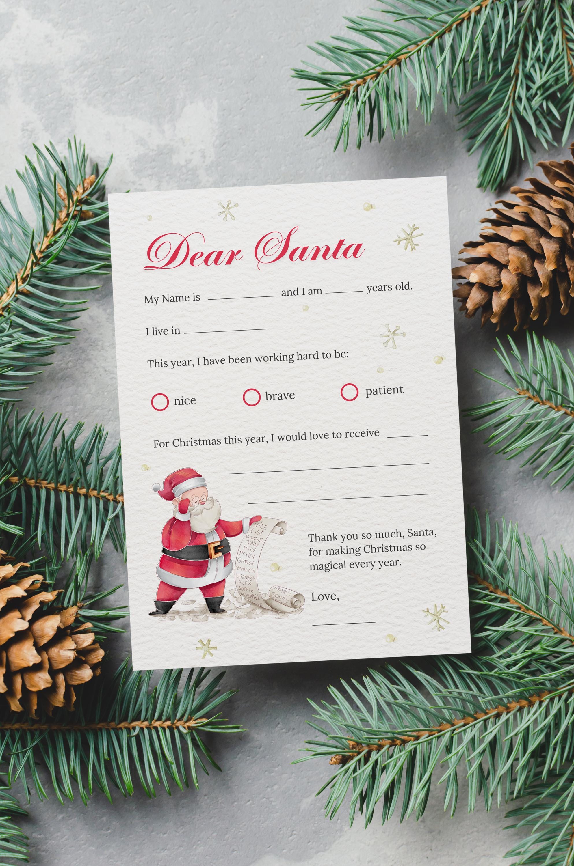 Editable Letter to Santa Printable Kids Christmas Wish List Christmas ...