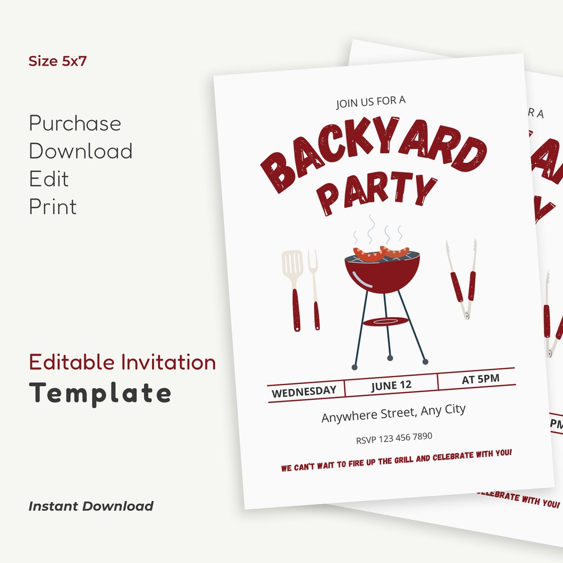 Backyard BBQ Party Invitation Template, Anniversary Party, Garden ...