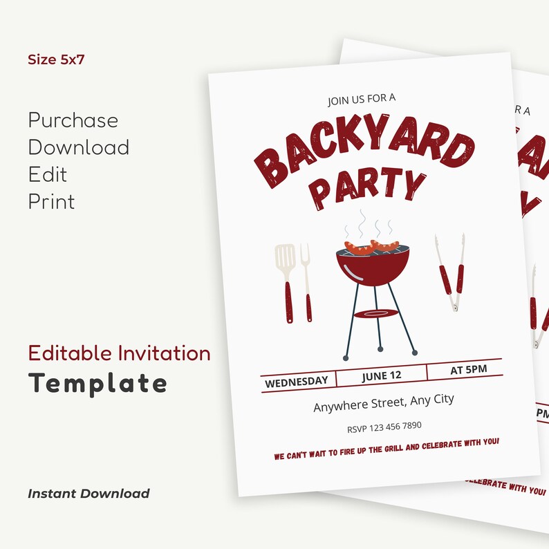 Backyard BBQ Party Invitation Template, Anniversary Party, Garden ...