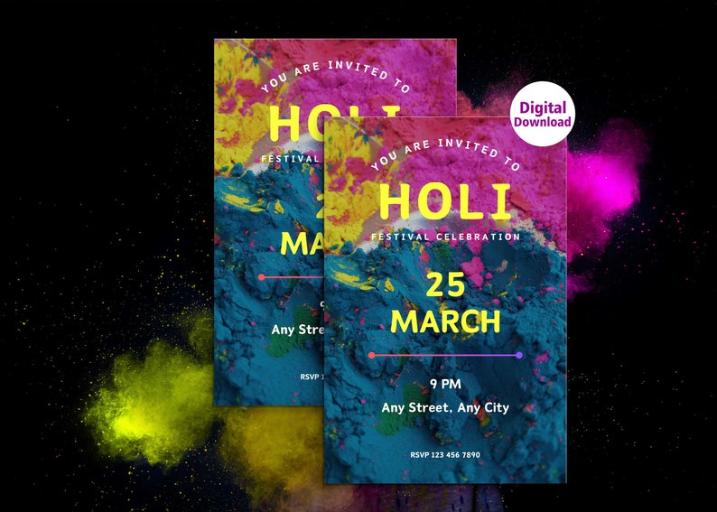 Happy Holi, Holi Invitation Card, Happy Holi Invite, Holi Party Invite ...
