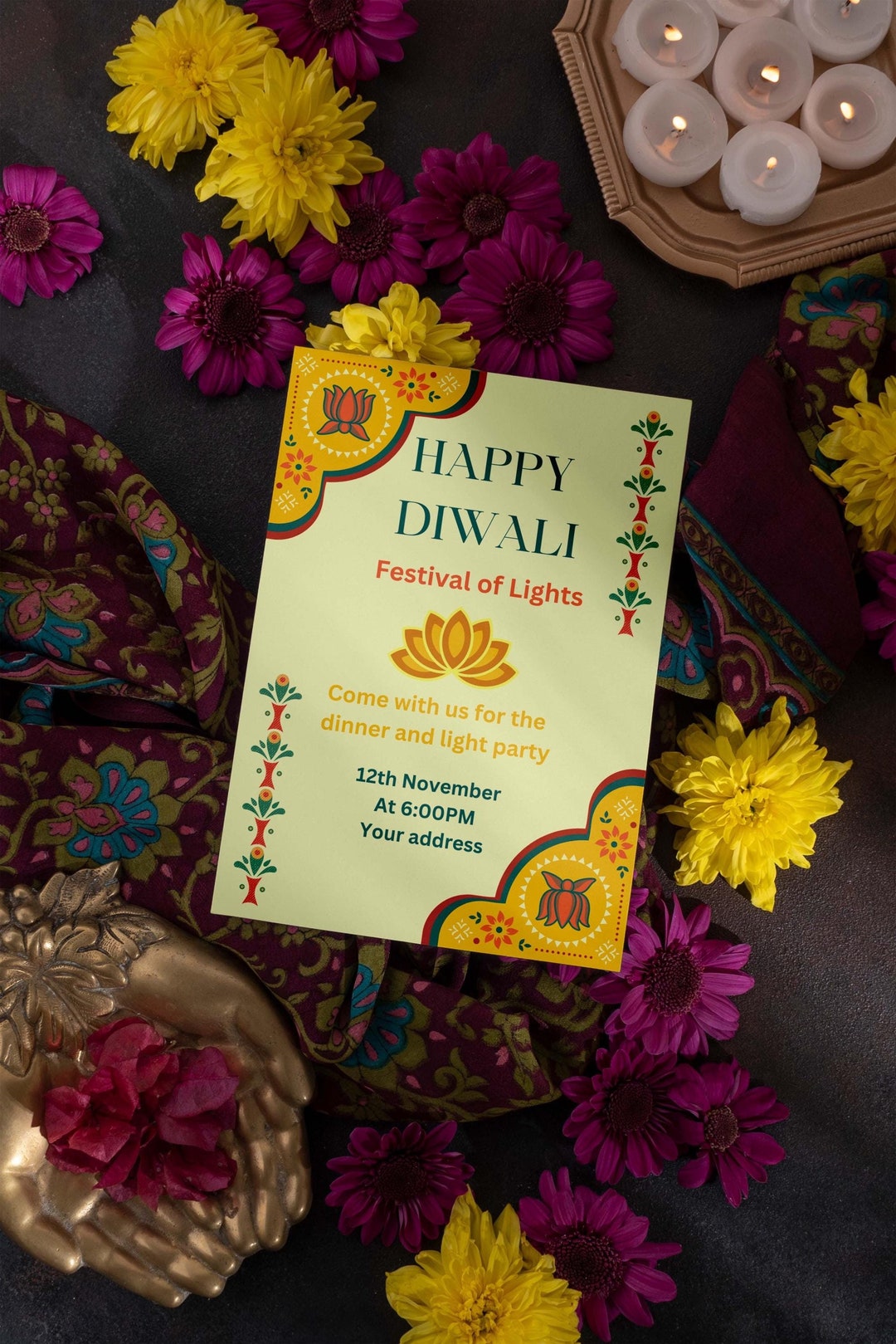 Editable Diwali Invitation Canva, Digital & Printable Invitation ...