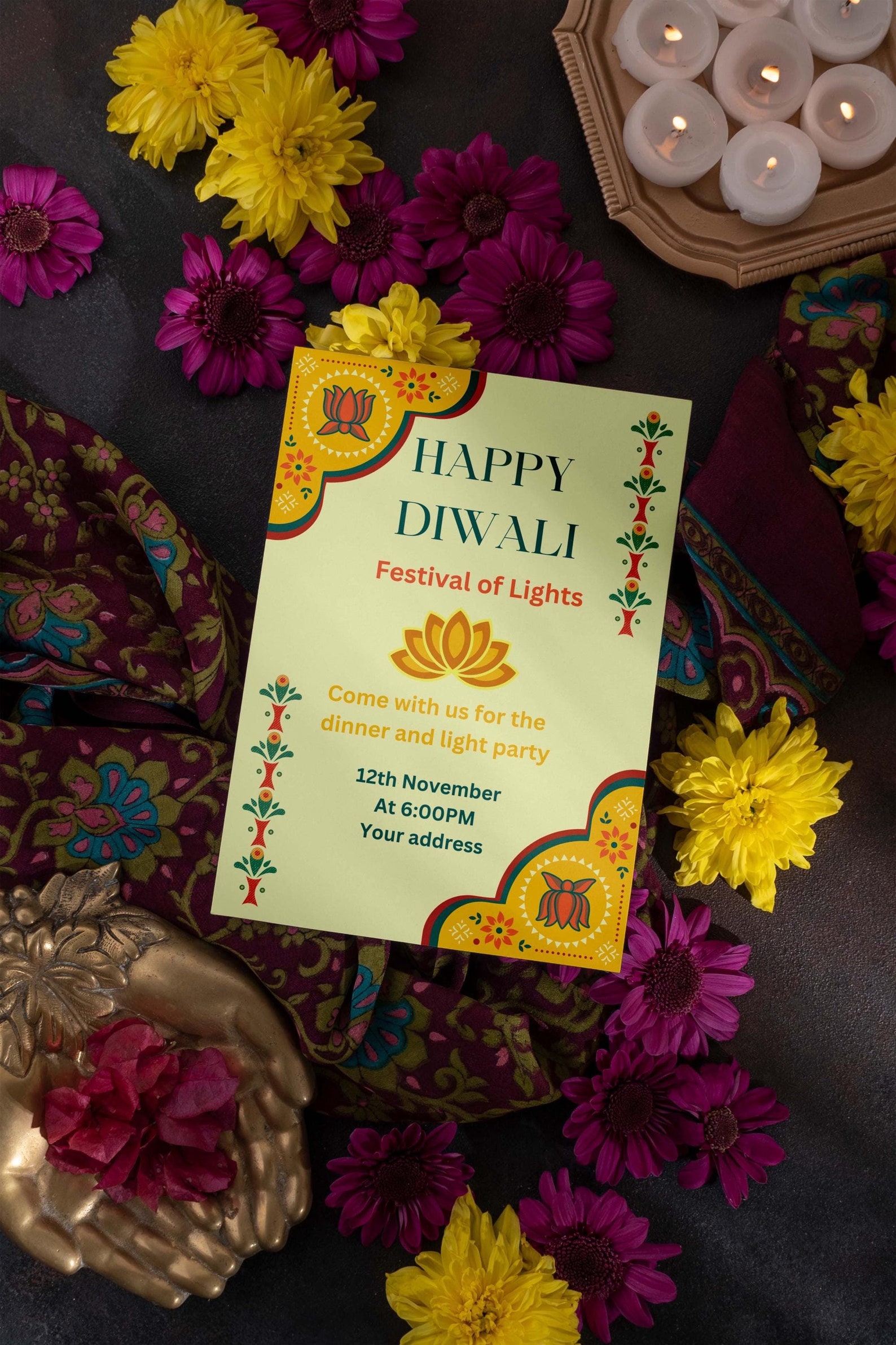 Editable Diwali Invitation Canva, Digital & Printable Invitation ...