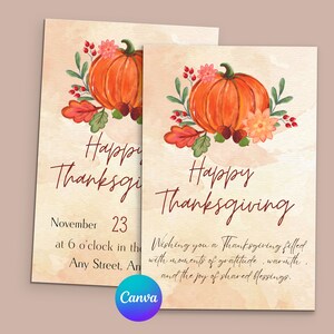 Editable Thanksgiving Invitation, Thanksgiving Canva Template ...