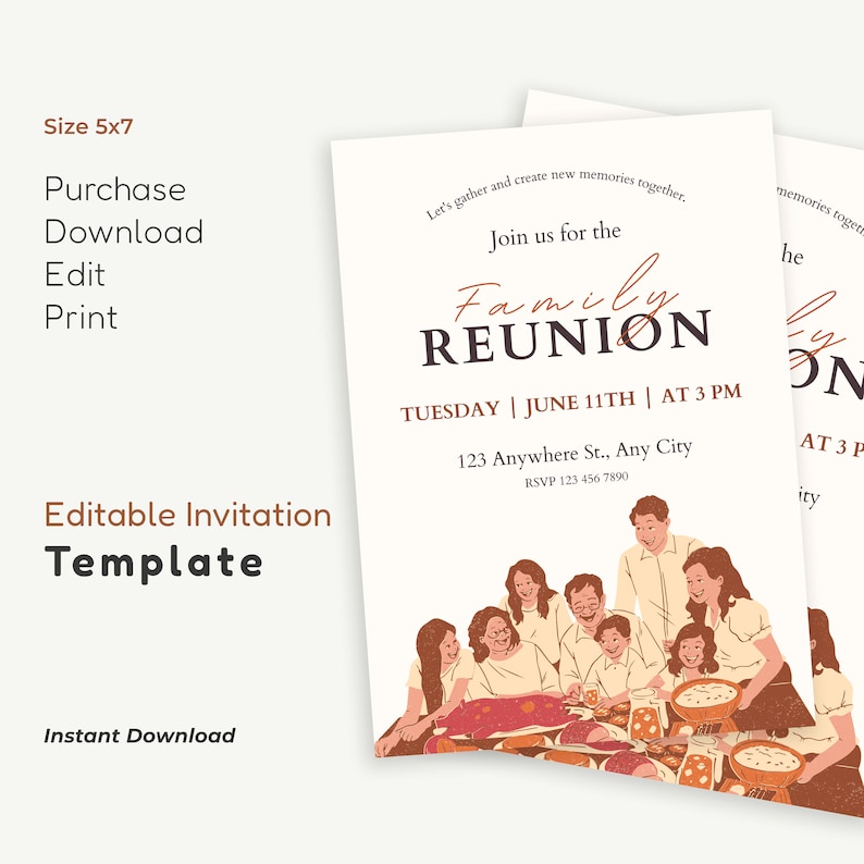 Family Reunion Invitation Template, Reunion Party Invitation, Editable ...