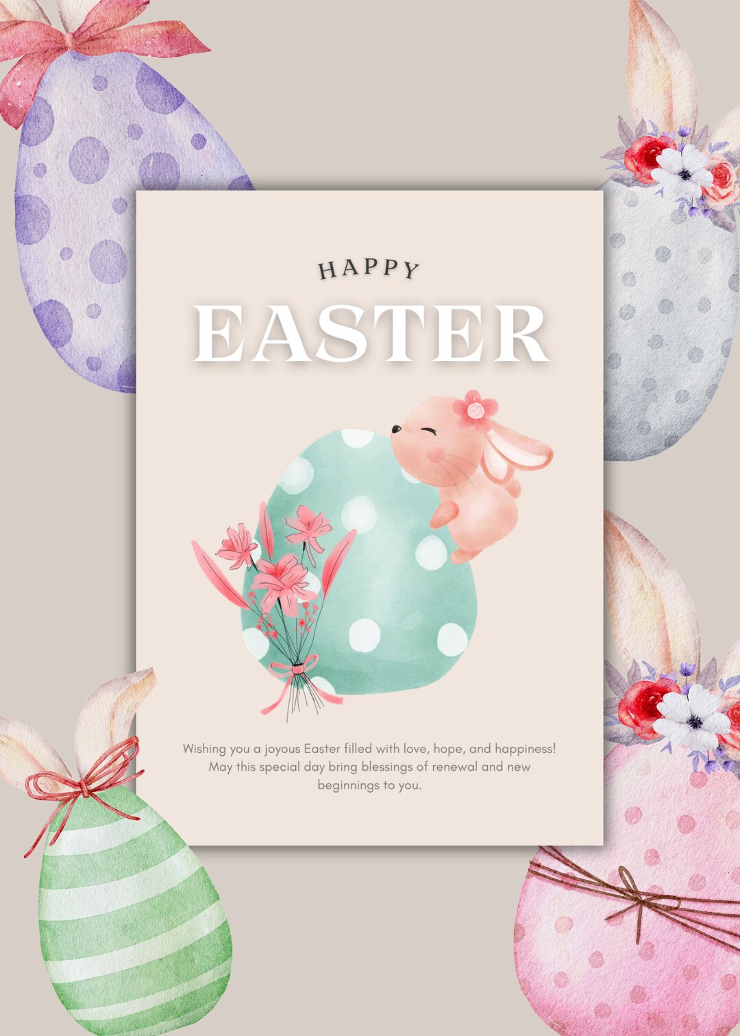 Happy Easter Bunny Card, Easter Greeting Card, Printable, Egg Easter ...