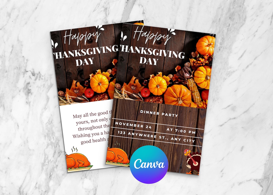 Editable Thanksgiving Invitation, Thanksgiving Canva Template ...
