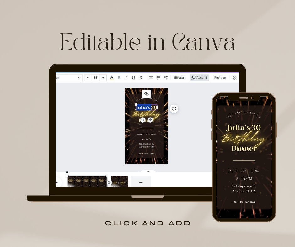 Animated Birthday Dinner Invitation | Editable Mobile Party Invite ...
