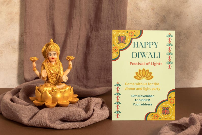 Editable Diwali Invitation Canva, Digital & Printable Invitation ...