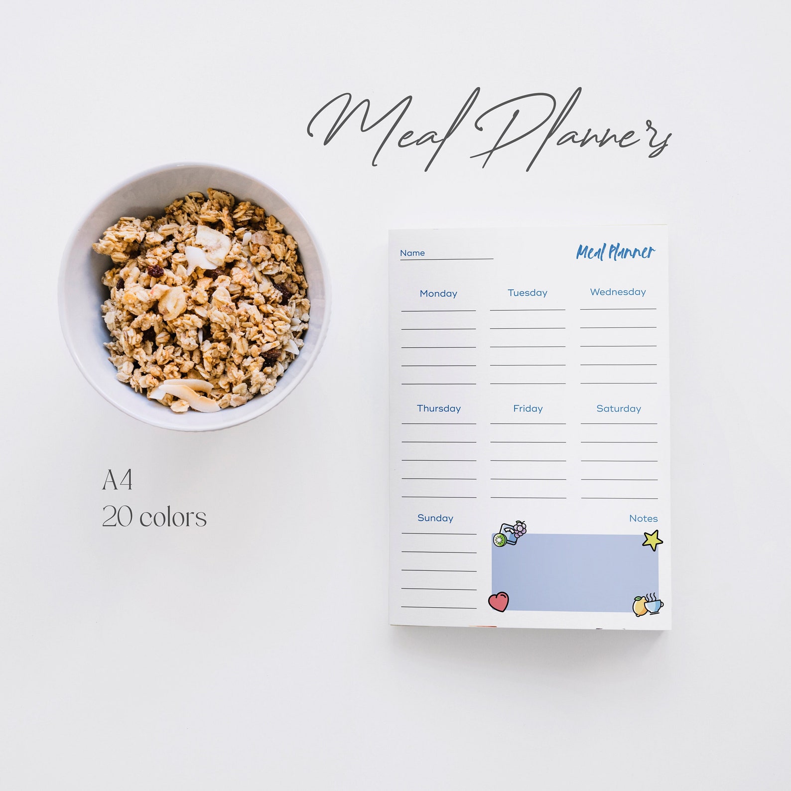 Printable Weekly Meal Planner | Simple One Page Design | 20 Pastel ...