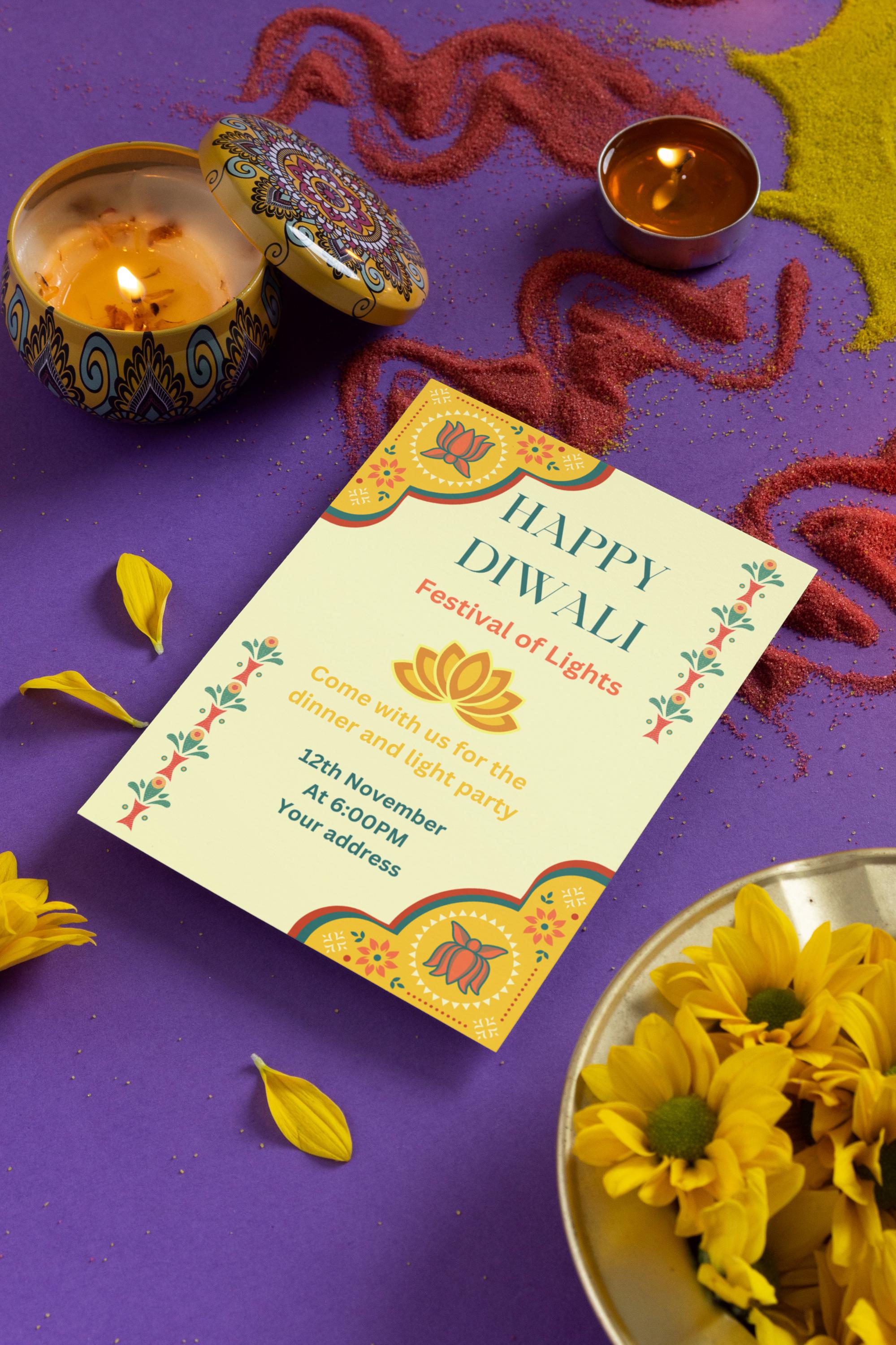 Editable Diwali Invitation Canva, Digital & Printable Invitation ...