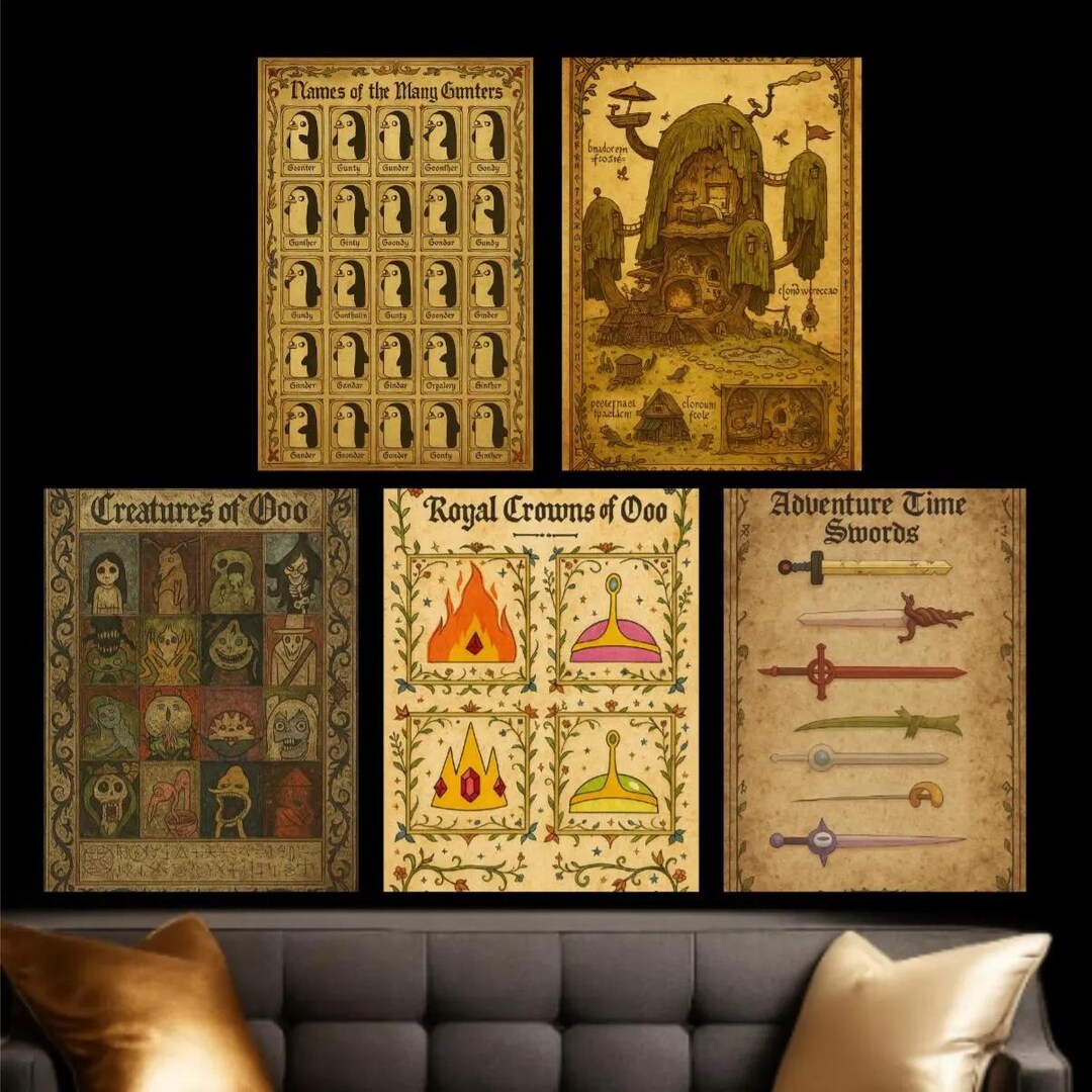 Set of 5 Adventure Time Posters | Medieval Style Printable Wall Art ...