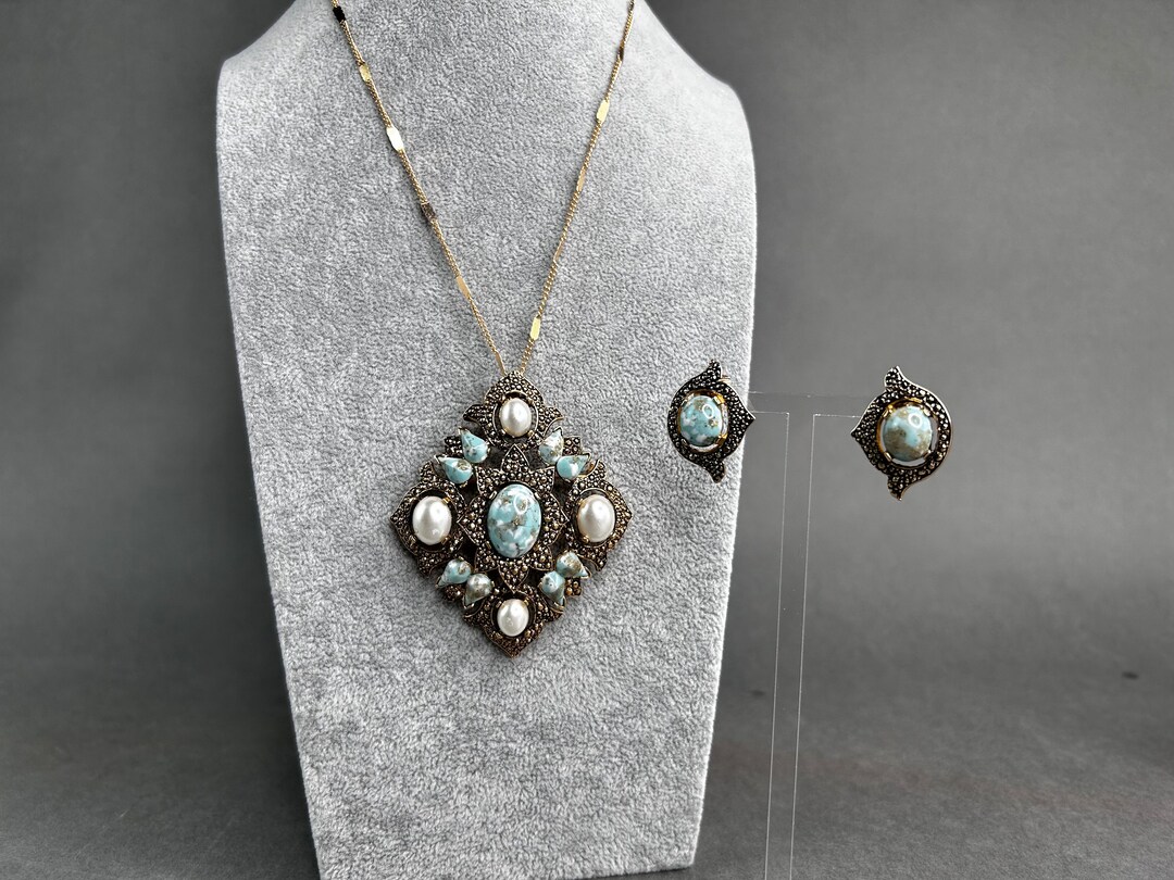 Large Statement Sarah Coventry Set of Brooch/pendant and Ear Clips ...