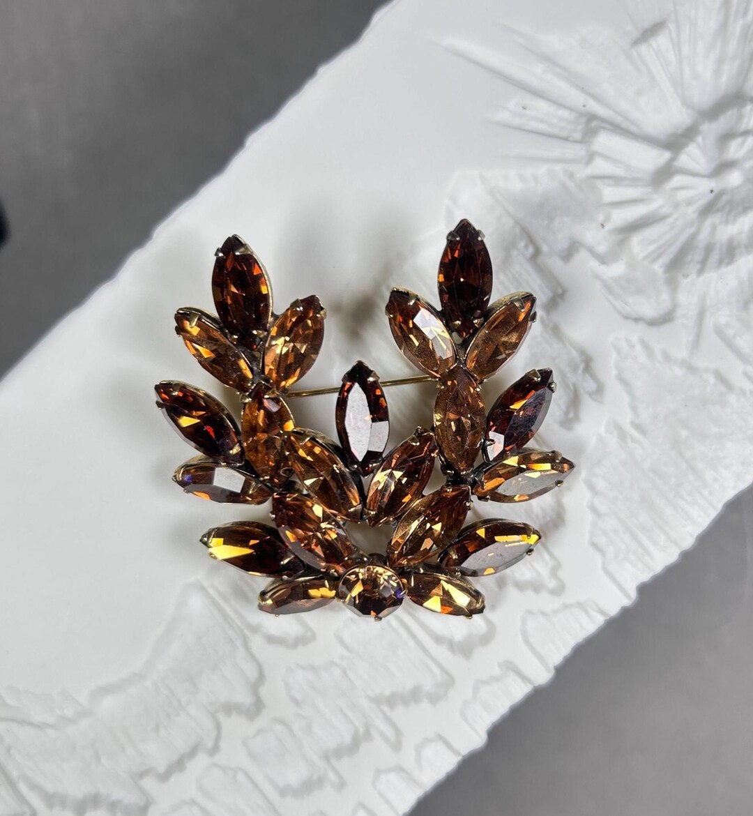 Vintage Large Brooch in REGENCY Style With Faceted Honey/topaz Colored ...