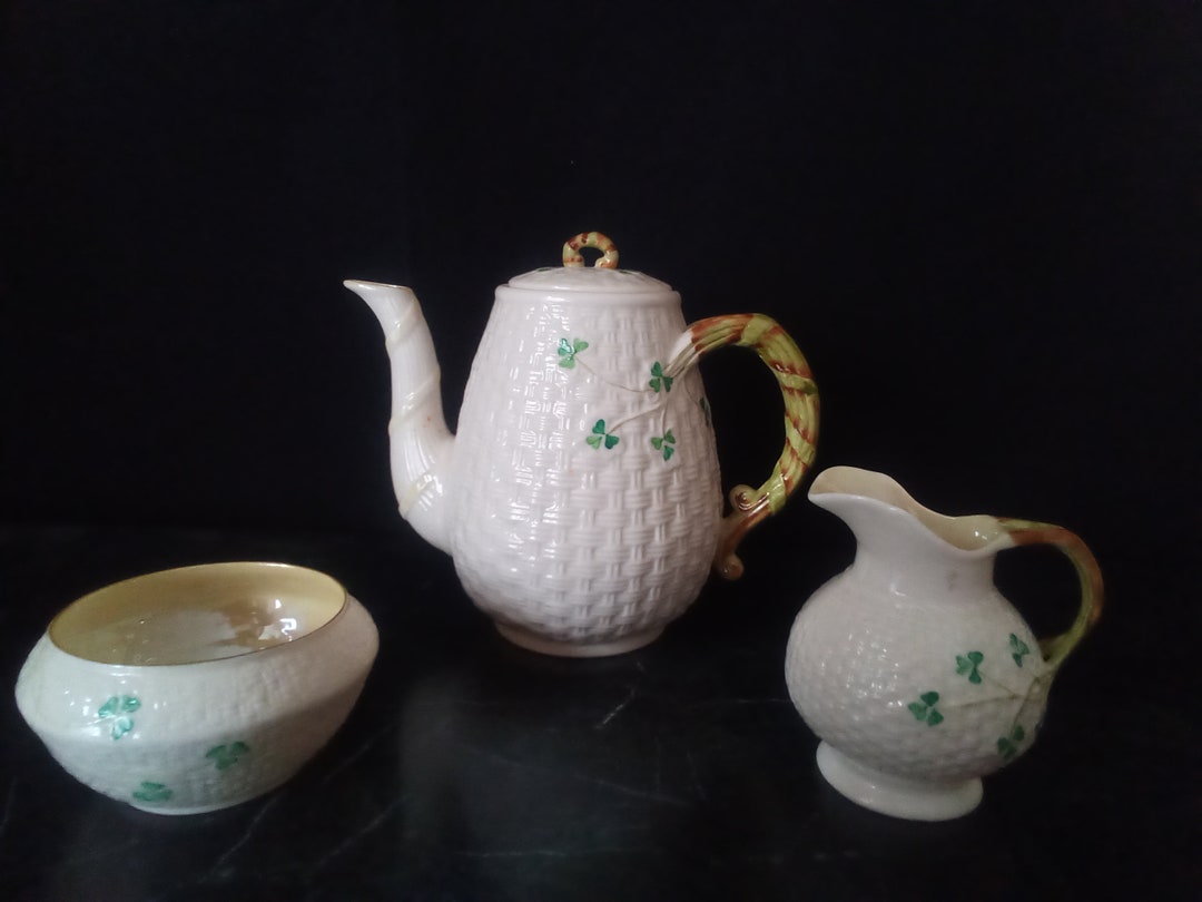 Belleek Shamrock Tea Set With Sugar Bowl and Creamer - Etsy
