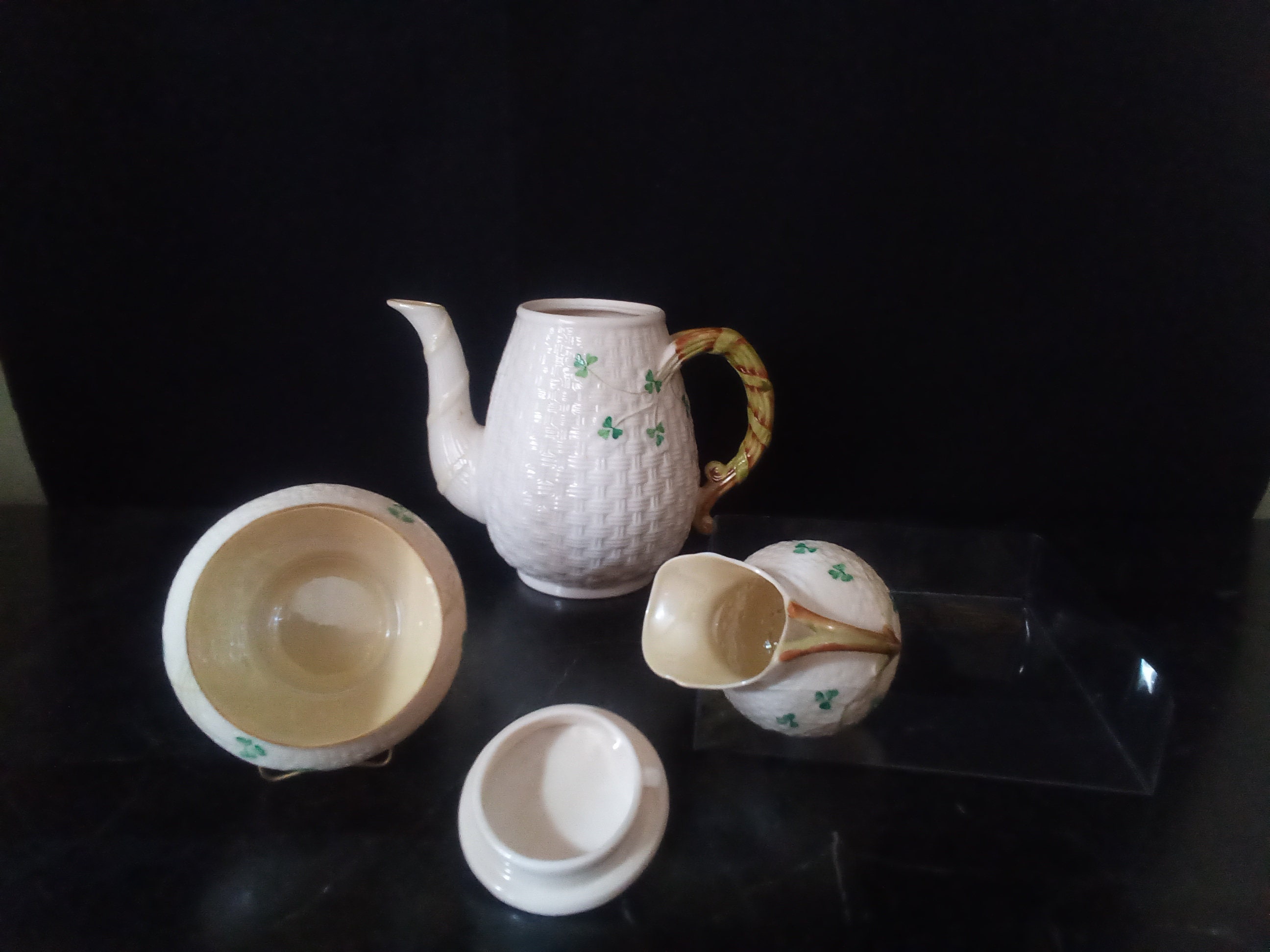 Belleek Shamrock Tea Set With Sugar Bowl and Creamer - Etsy