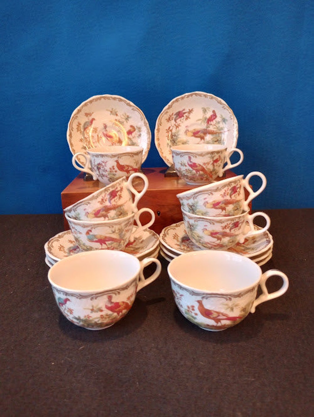 Set of Eight Exotic Bird Cups and Saucers, Andrea by Sadek - Etsy