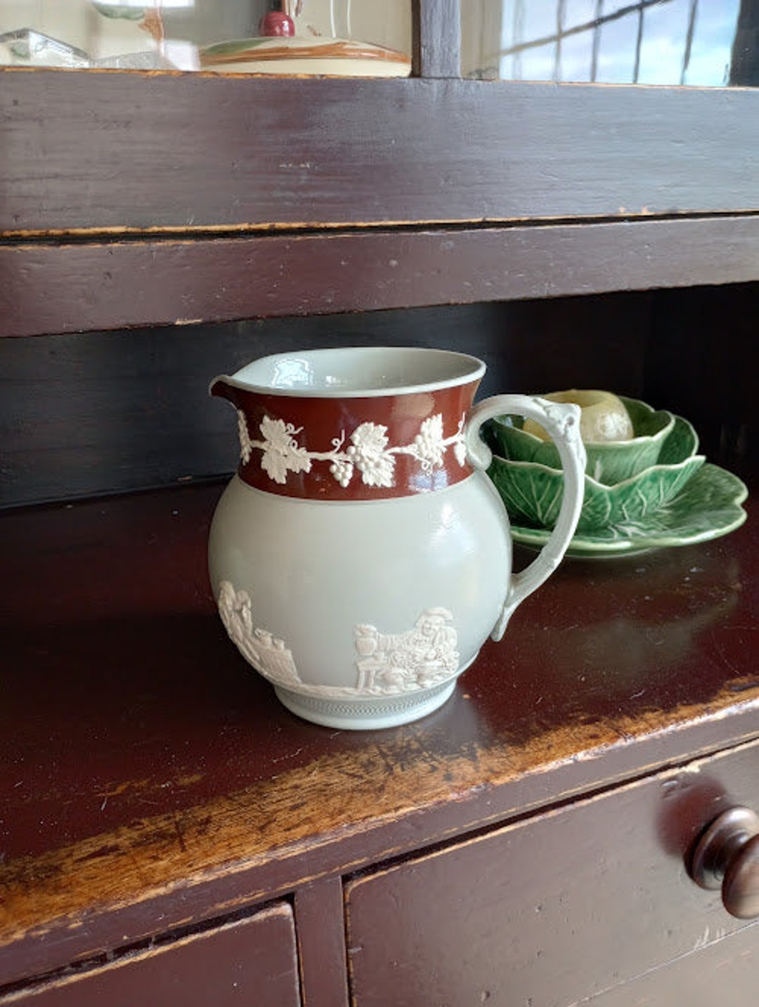 Copeland Late Spode Pitcher, Grapevine and Figure Details, Gray and ...