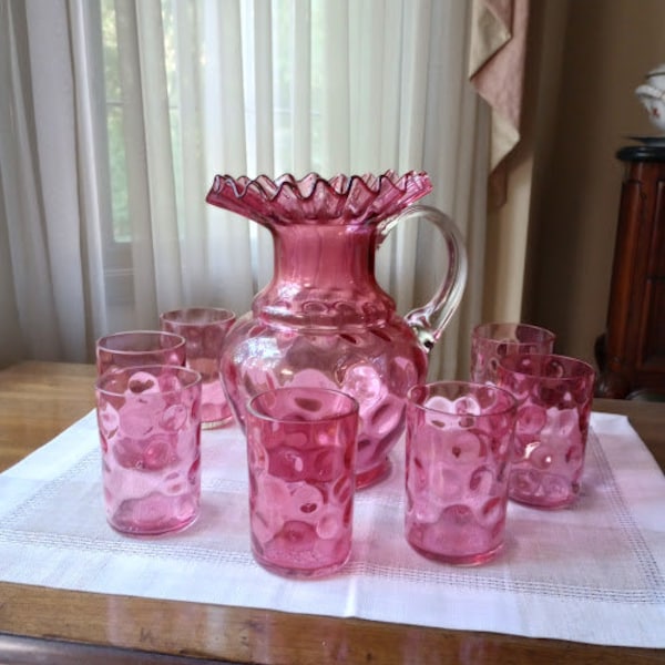 Fenton Coin Dot Pitcher With Glasses - Etsy