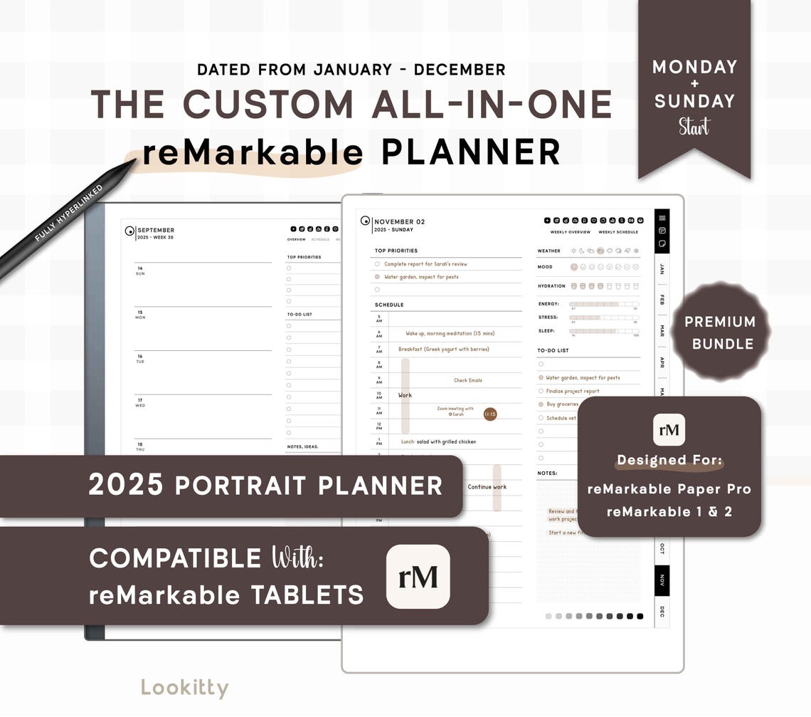 Remarkable 2 Template, 2025 Digital Planner for Remarkable Paper Pro ...