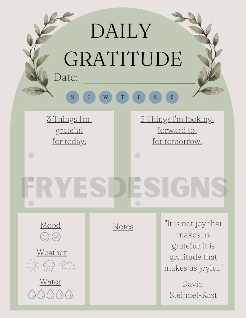 Daily Gratitude Checklist, Printable Checklist, Gratitude Checklist ...