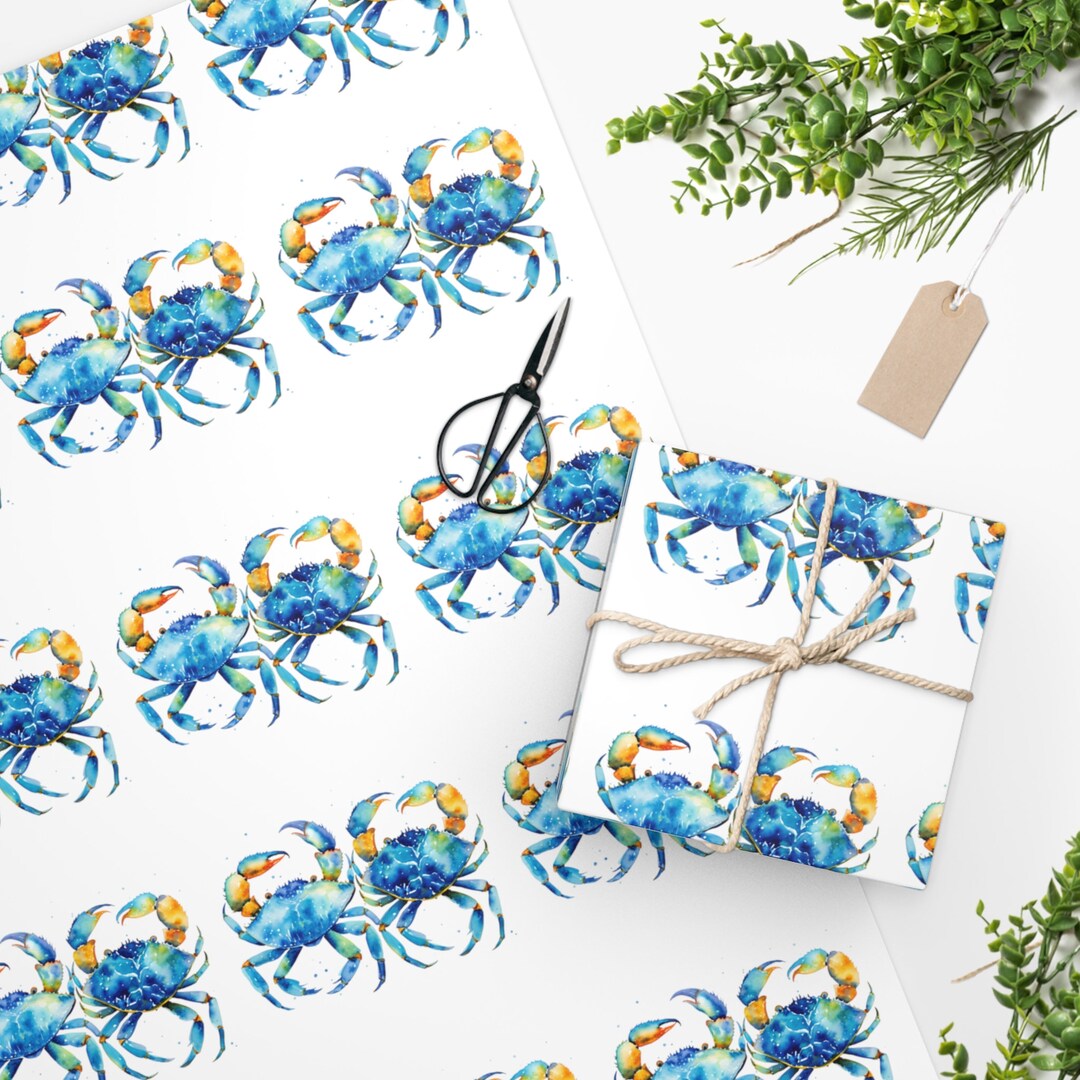 Elegant Blue Crab Wrapping Paper, Sophisticated Paper, Preppy Paper ...