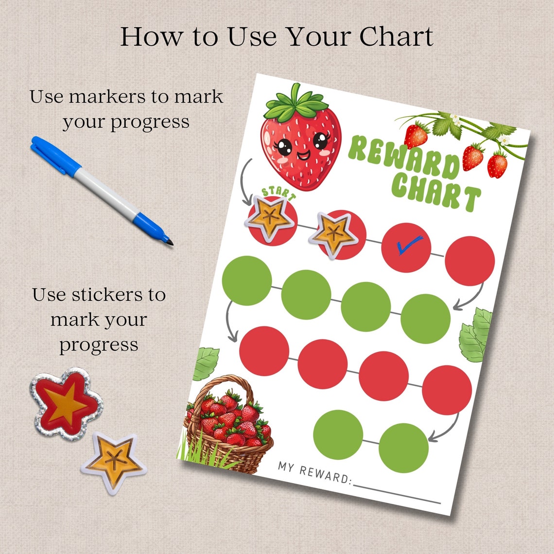 Reward Chart Printable for Kids, Strawberry Reward Chart, Fun Behavior ...