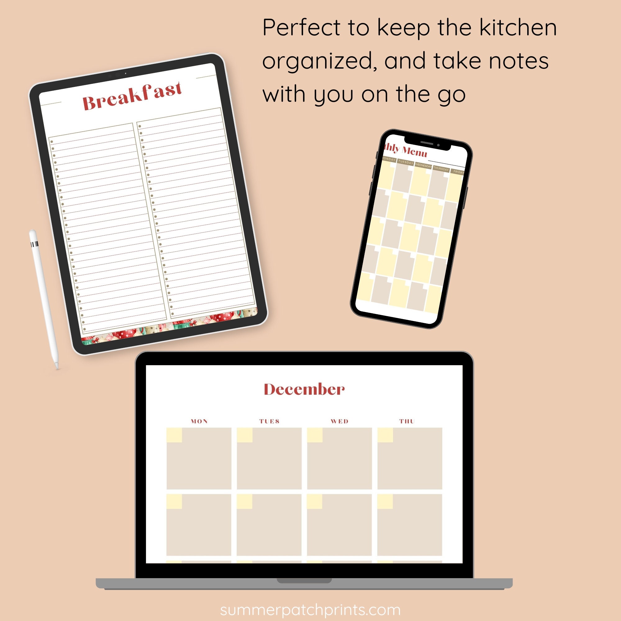Kitchen Planner, Printable Kitchen Planner, Meal Planner and Calendars ...