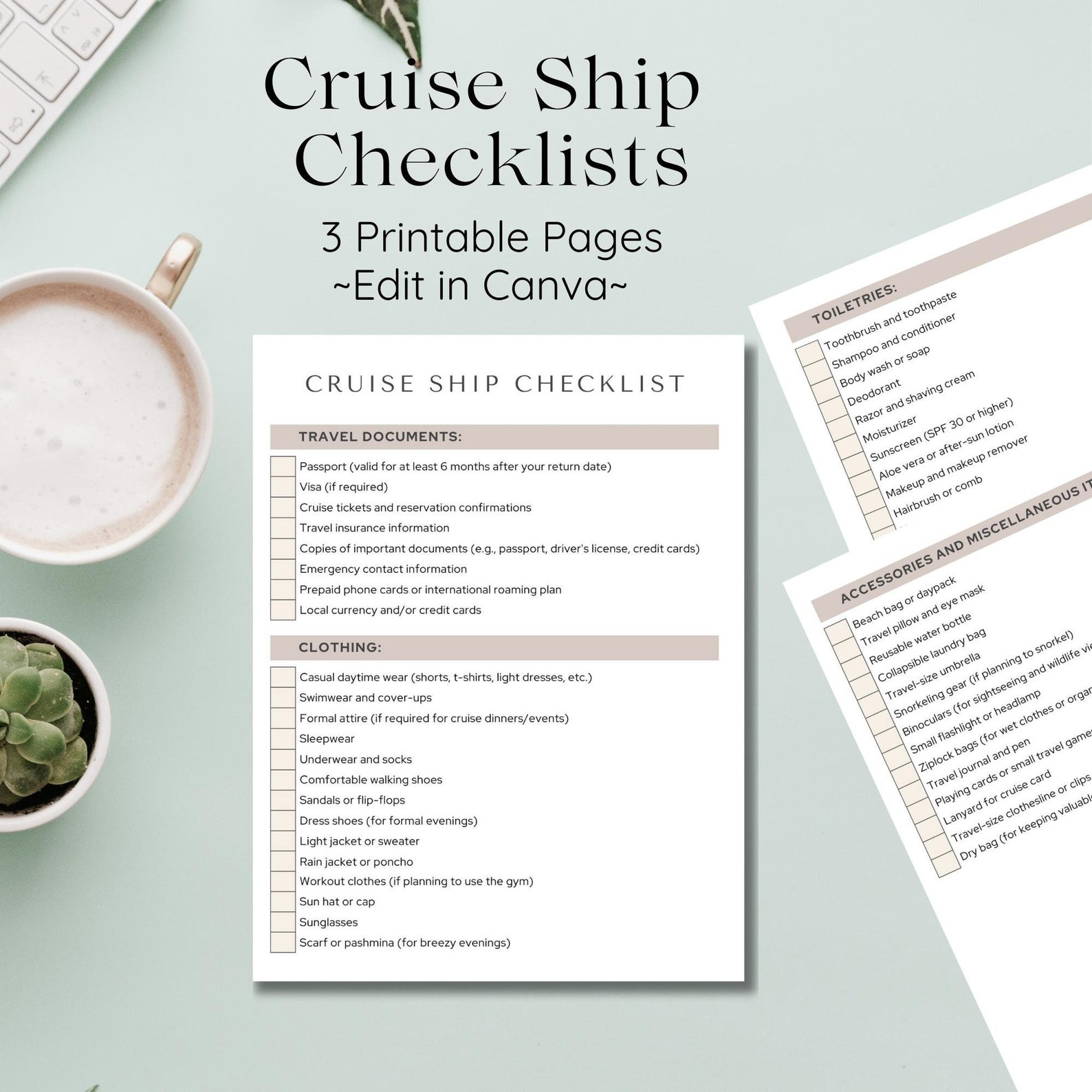 Cruise Ship Checklist, Printable Packing Checklist for Cruise, Packing ...