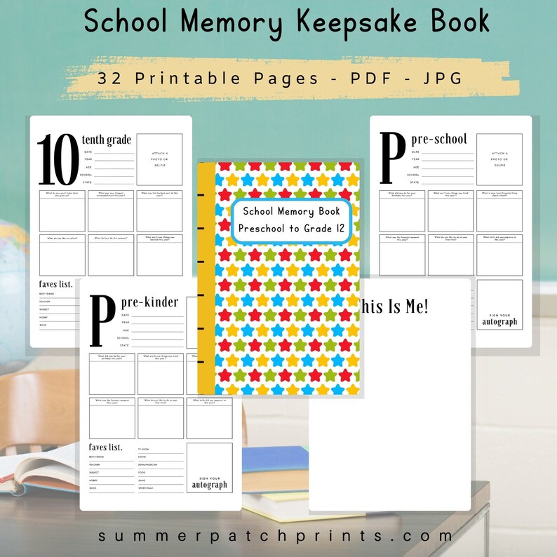 Printable Grade Memory Book, Printable School Grade Book, Personal ...
