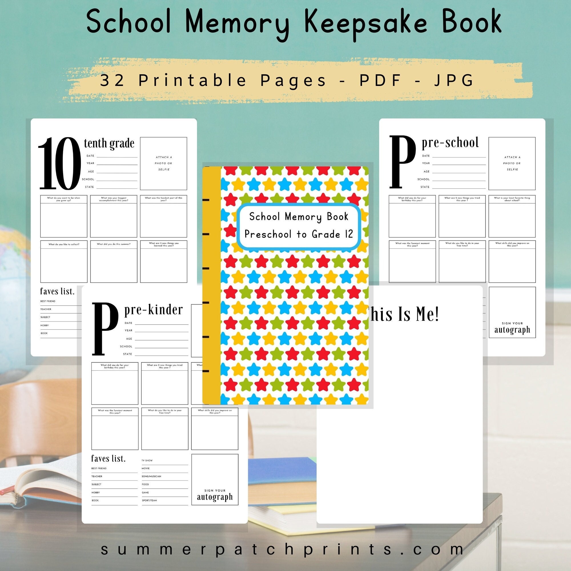 Printable Grade Memory Book, Printable School Grade Book, Personal ...