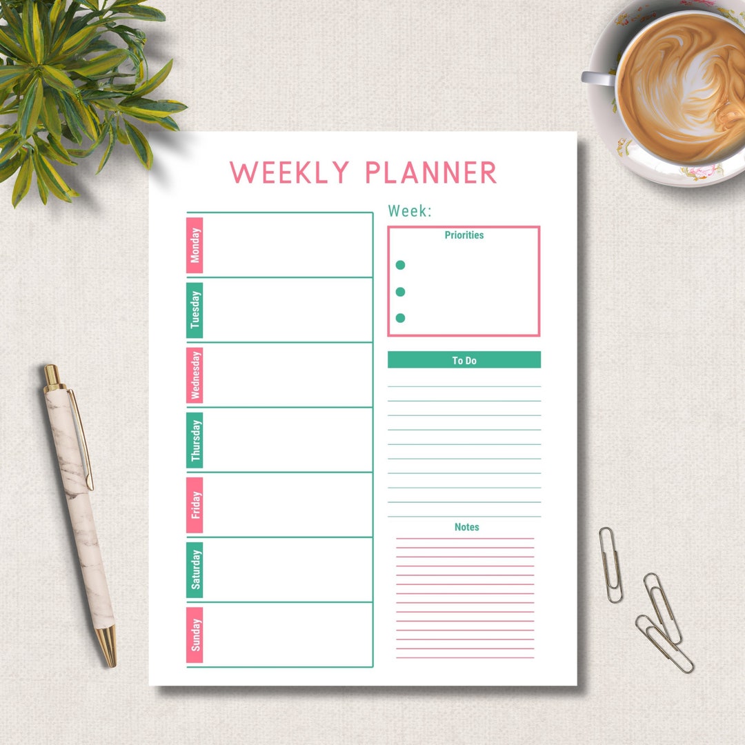 Printable Weekly Planner Page, Planner Insert Page, Single Planner Page ...