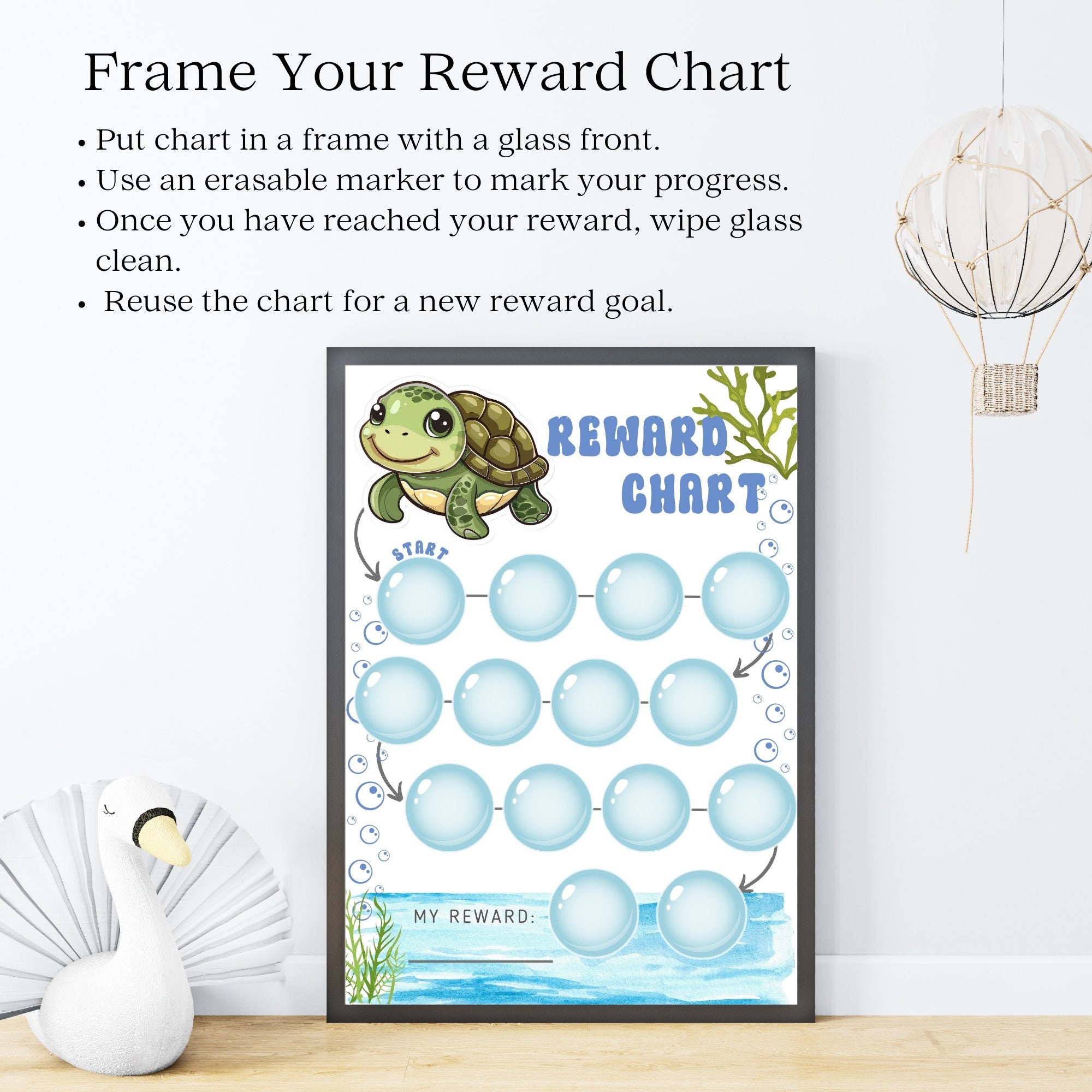 Reward Chart Printable for Kids, Turtle Reward Chart, Fun Behavior ...