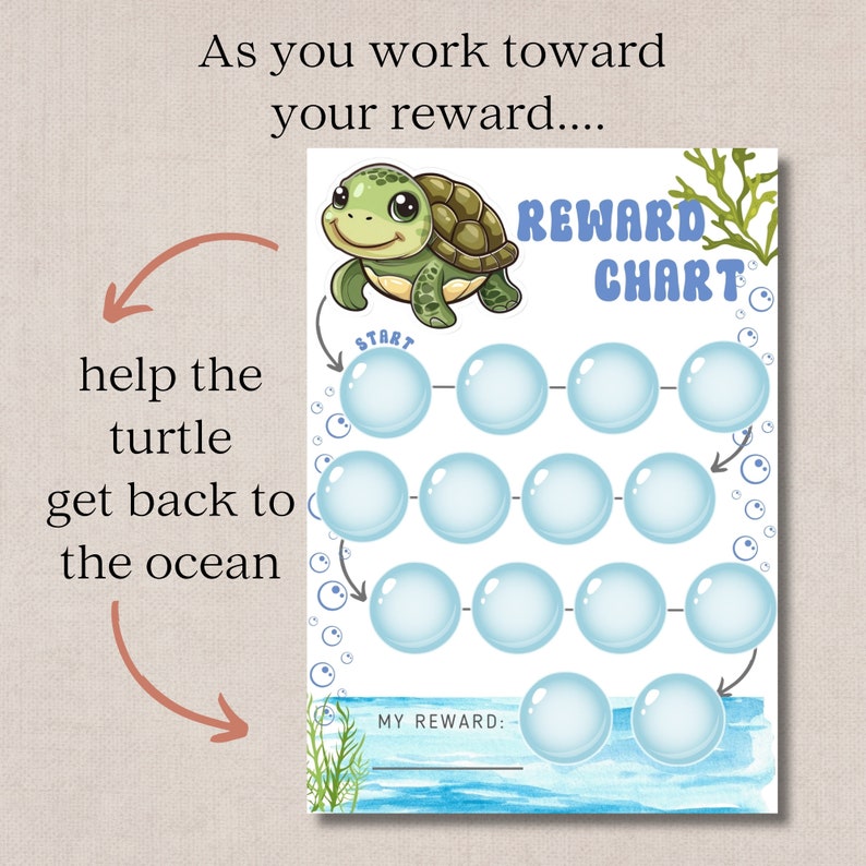 Reward Chart Printable for Kids, Turtle Reward Chart, Fun Behavior ...